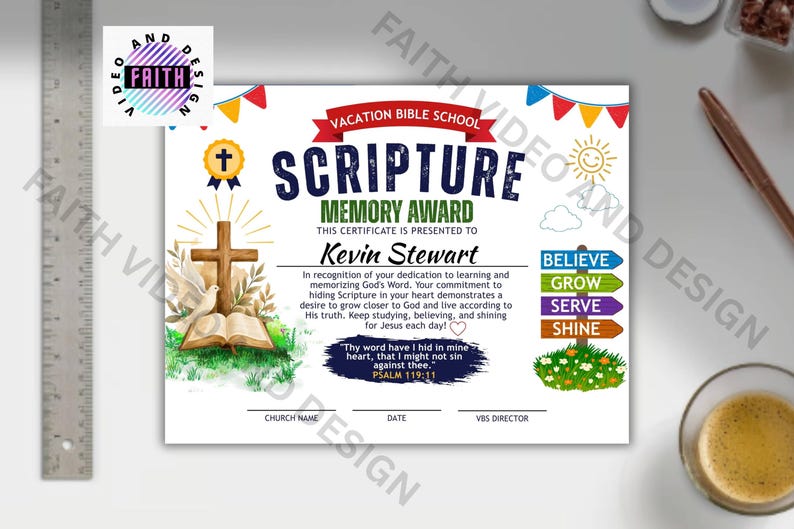 Editable VBS Scripture Memory Certificate, Vacation Bible School Award ...