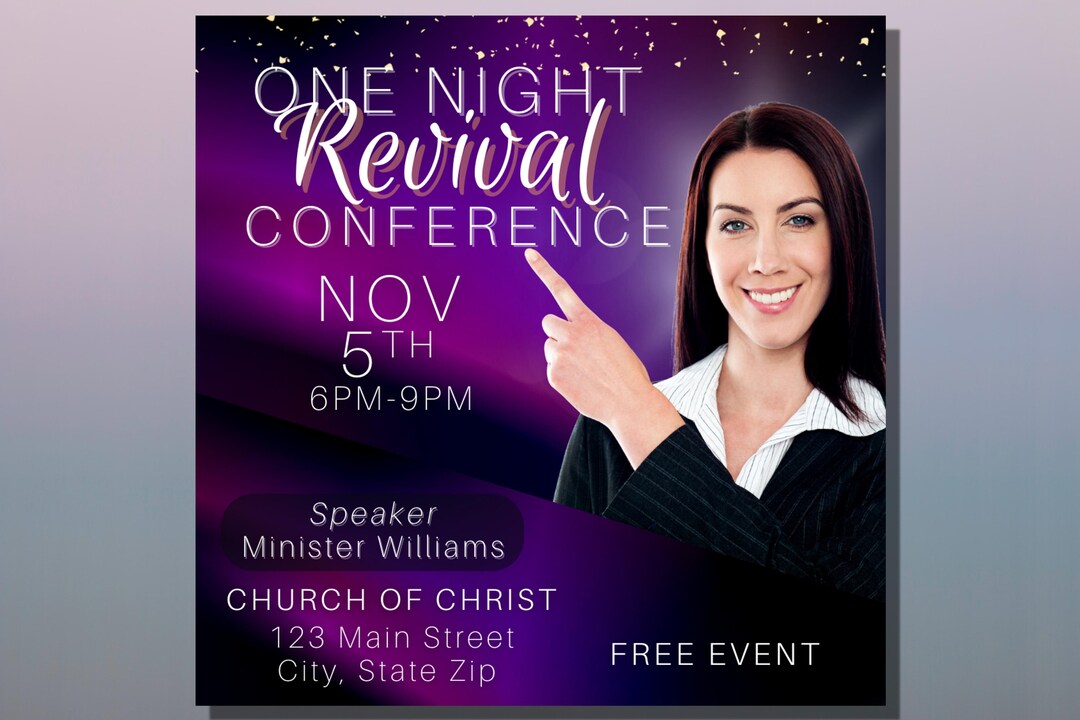 Purple Church Event Flyer Template: Revival Conference Invite (canva ...