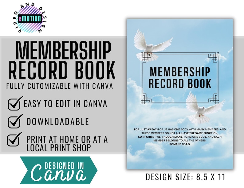 Editable Church Membership Record Book Template (canva Template) - Etsy