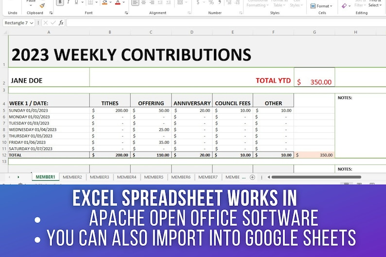 Church Bookkeeping Excel Template: 52-week Member Contribution Tracker ...