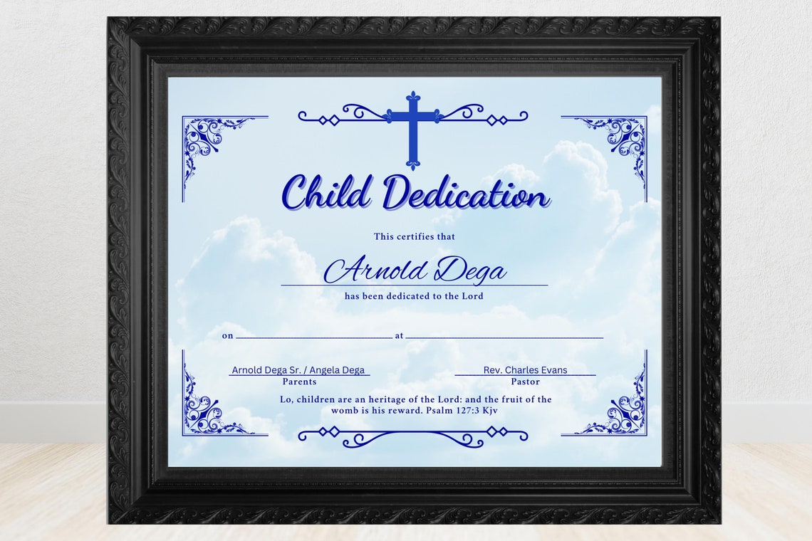 Editable Child Dedication Certificate Template With Sample Wording and ...