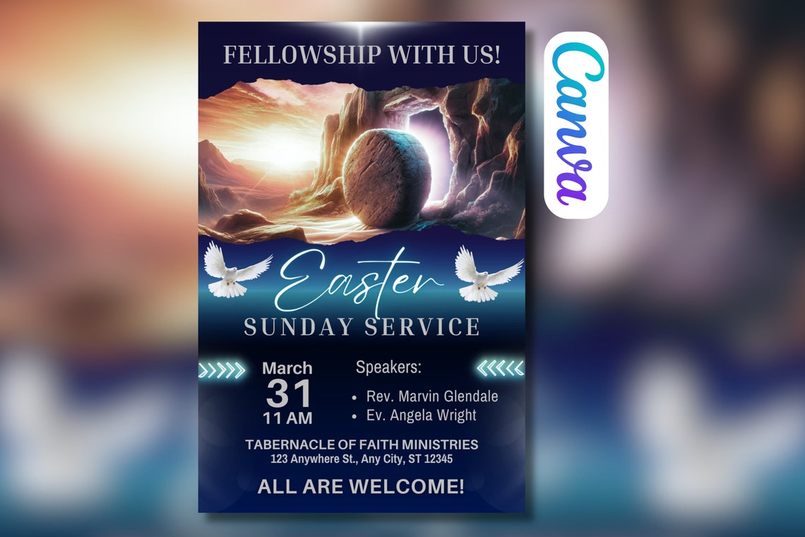 Editable Easter Service Flyer Template, Customizable Church Flyer ...