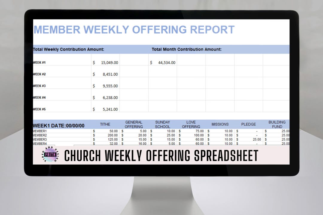 Church Offering Tracker: Weekly Contribution Excel Template (digital ...