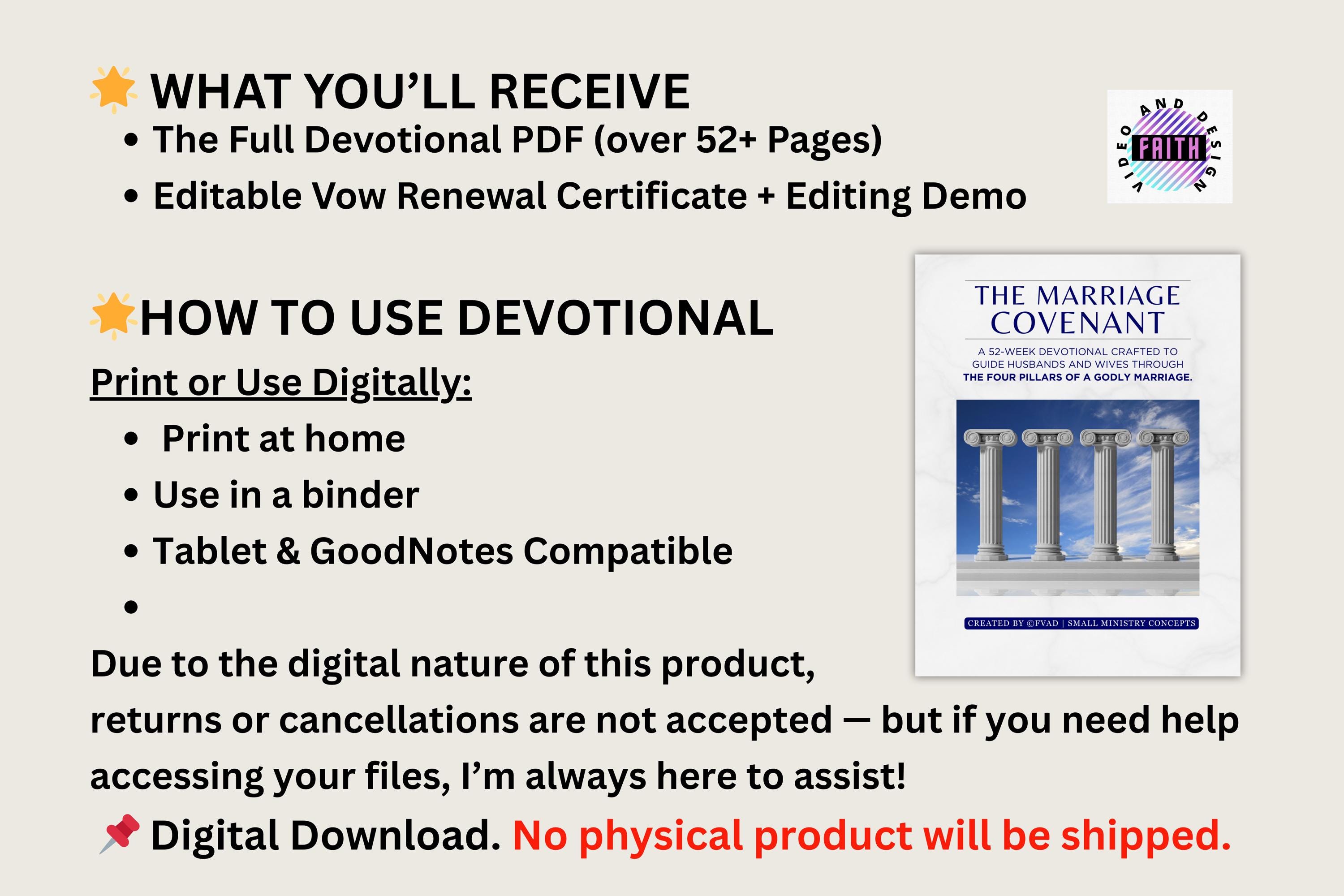 52-week Marriage Devotional + Vow Renewal Certificate | Printable KJV ...
