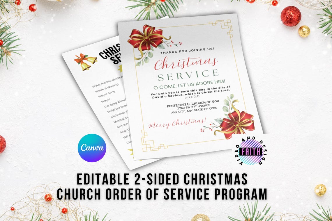 Editable Christmas Service Program Template | Church Bulletin (canva ...