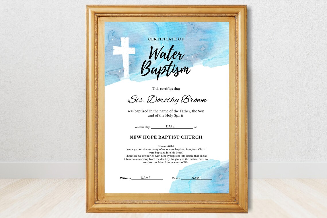 Editable Water Baptism Certificate for Baptism Ceremony With Sample ...