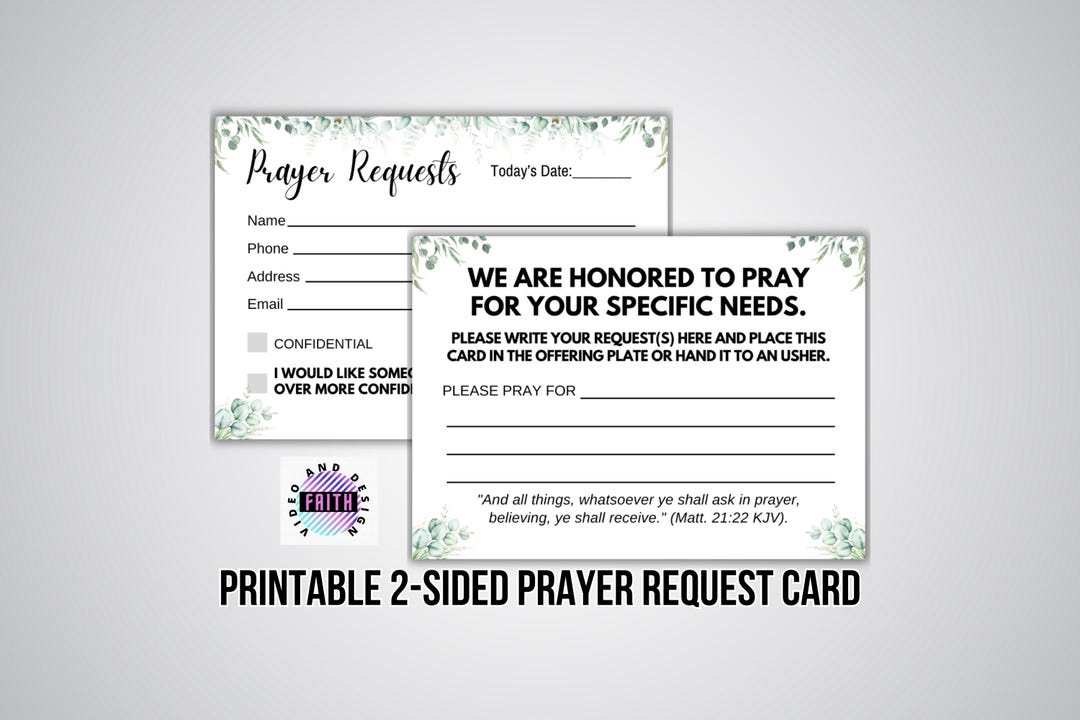 Printable Church Prayer Request Card: Greenery Design (digital Download ...