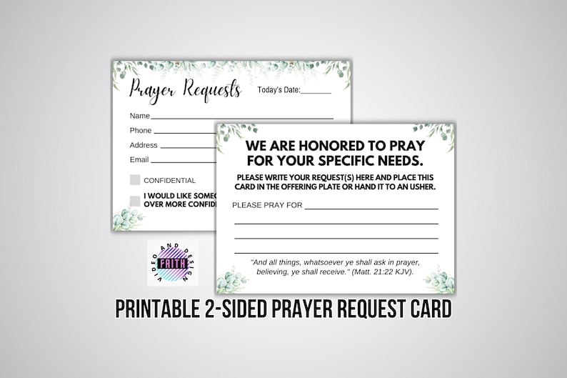 Printable Church Prayer Request Card: Greenery Design (digital Download ...