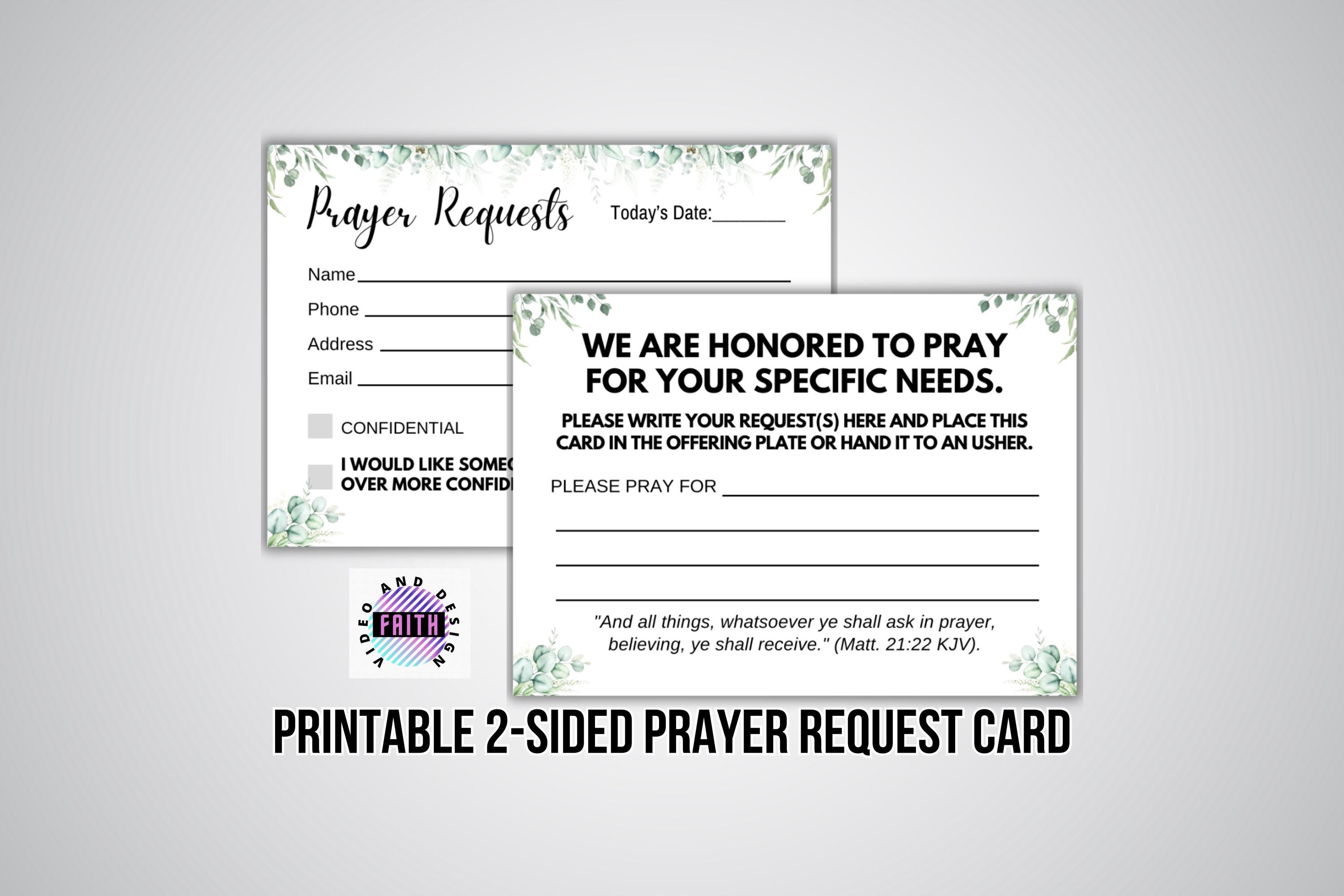 Printable Prayer Request Card | 2-sided Prayer Card | Church Prayer ...