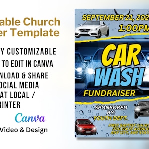 Car Wash Fundraiser Flyer Template: Editable Church Event (canva ...