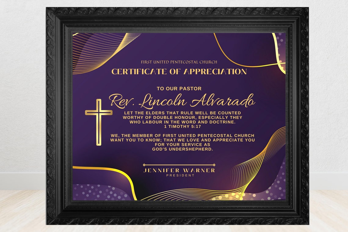 Elegant Church Certificate of Appreciation Award Template, Editable ...