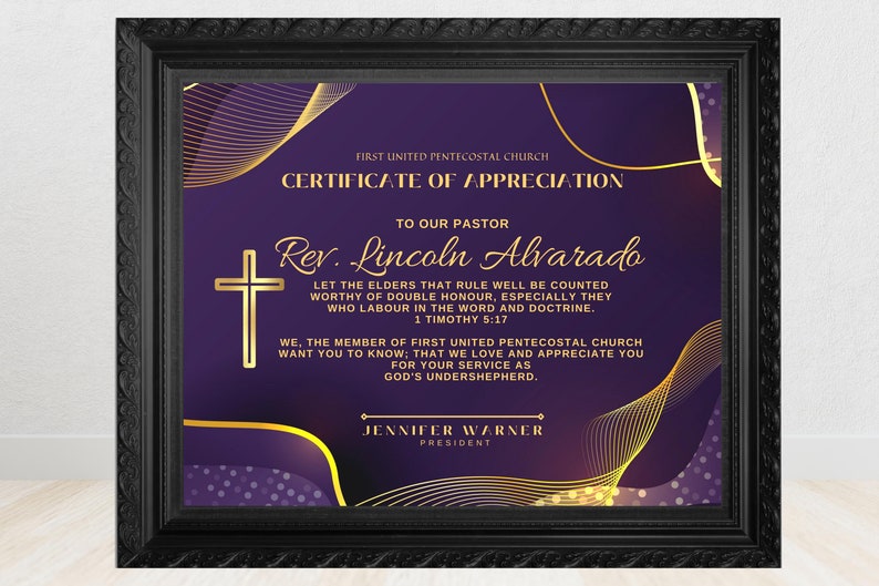 Editable Church Appreciation Certificate Template: Elegant Award (canva ...