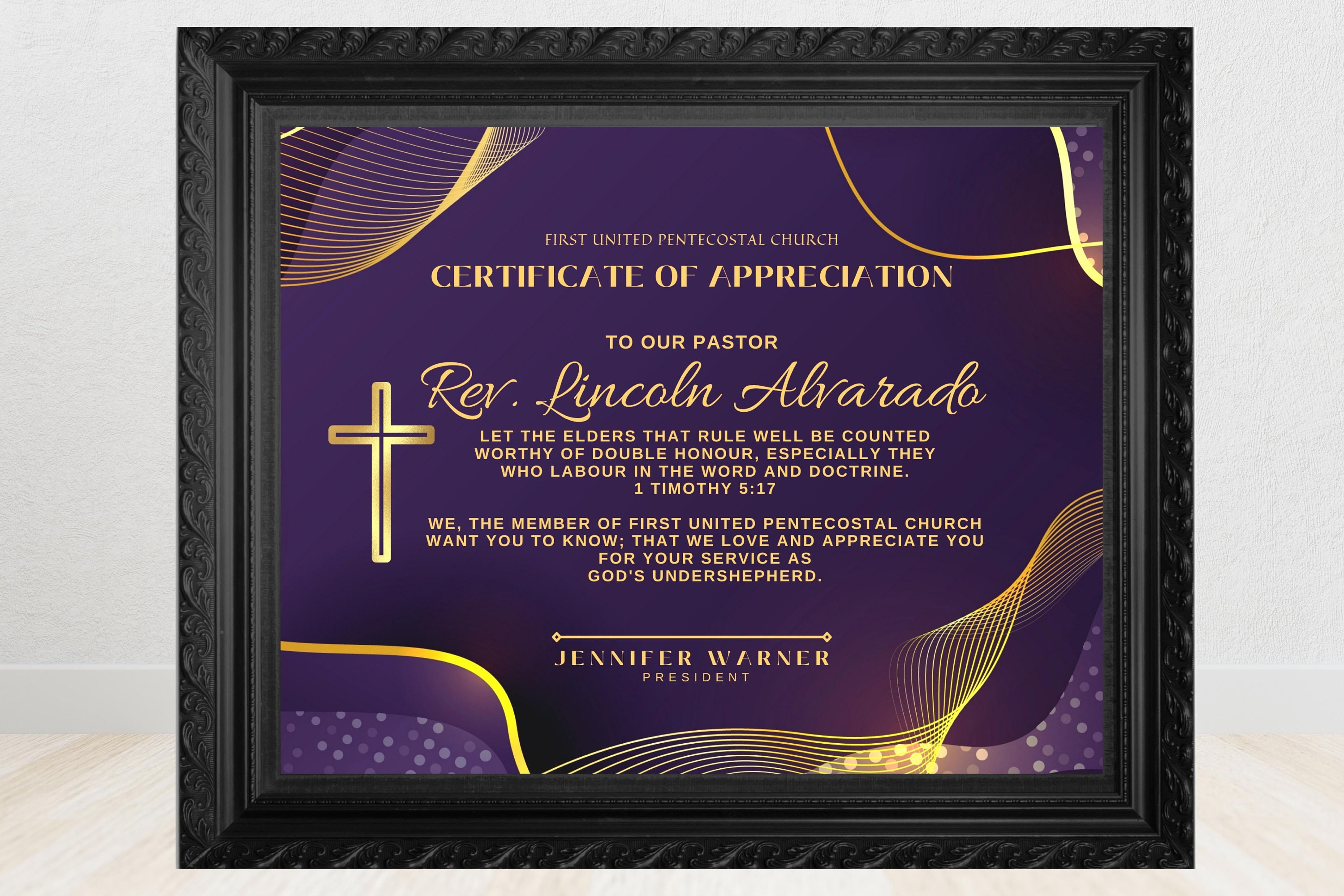Elegant Church Certificate of Appreciation Award Template, Editable ...