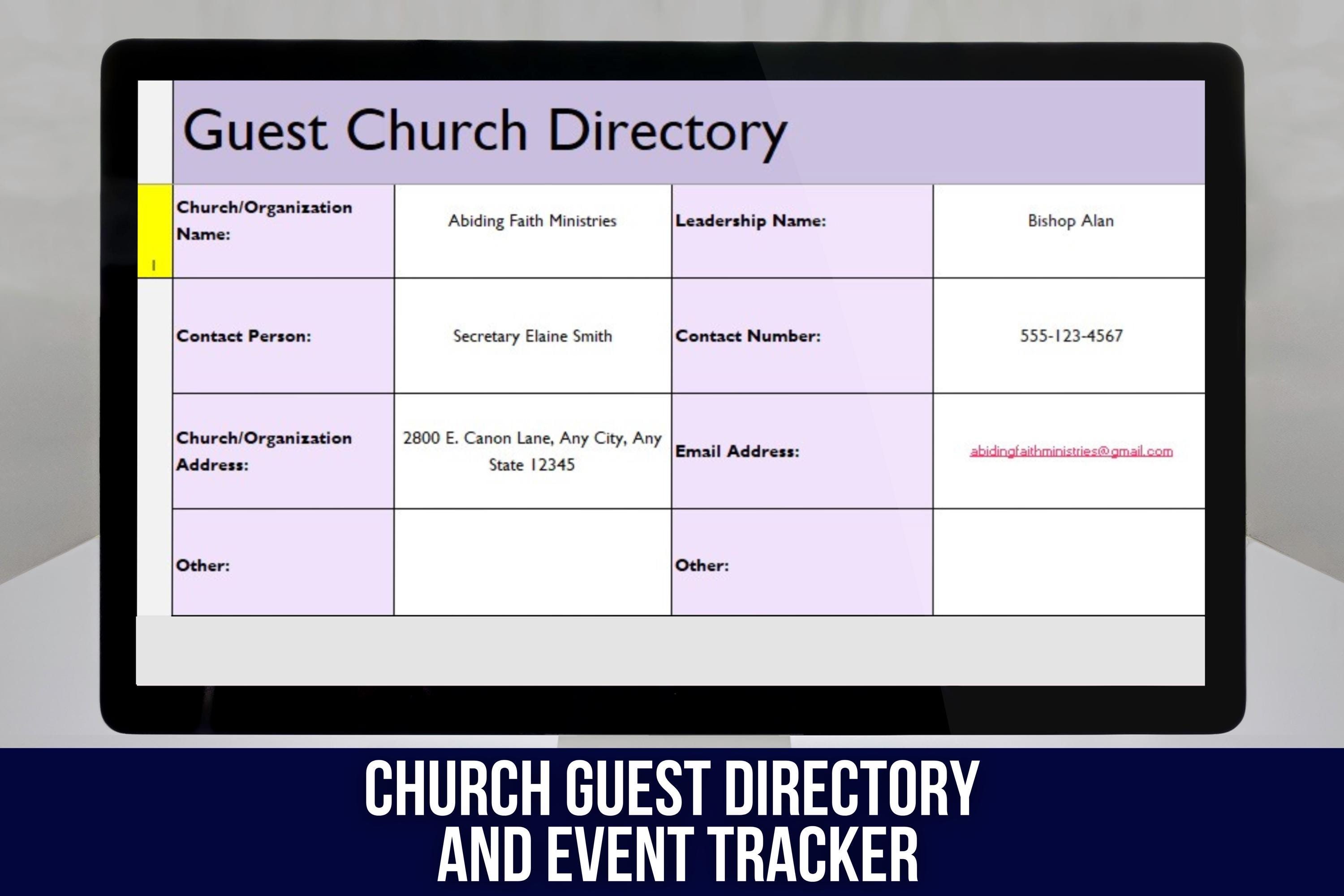 Church Guest Directory and Event Tracker | Excel and Google Sheets ...