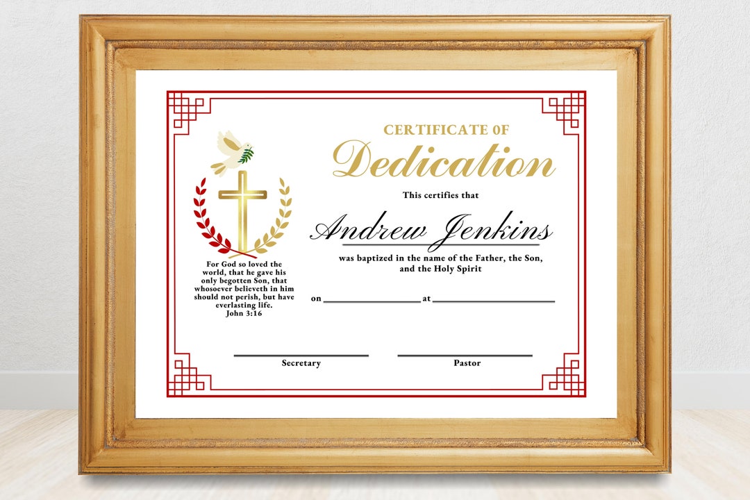 Editable Dedication Baptismal Certificate Template With Sample Wording ...