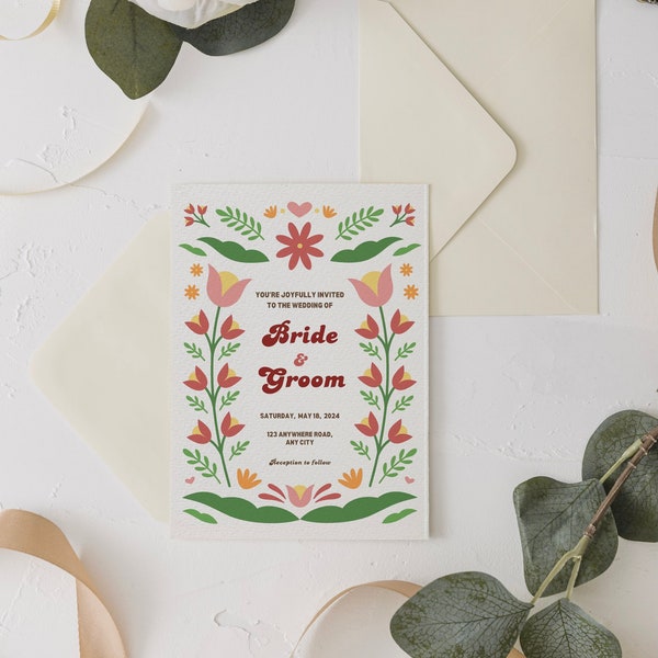 Folk Art Wedding Invitation - Etsy