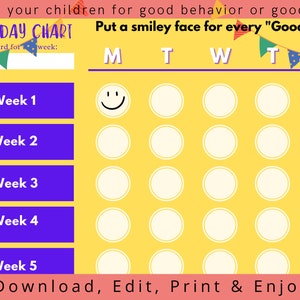Children's Good Day & Behavior Chart - Editable, Downloadable ...
