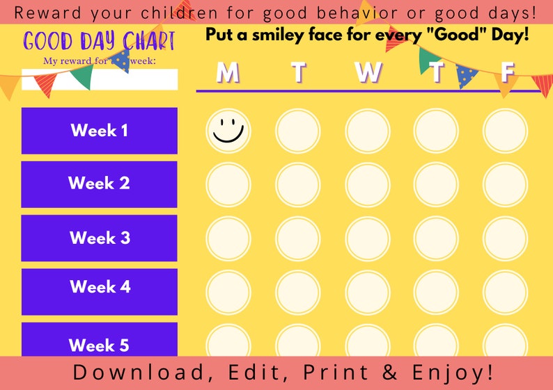 Children's Good Day & Behavior Chart - Editable, Downloadable ...