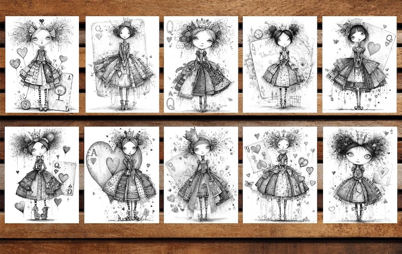 Queen of Hearts Coloring Pages, Adults and Kids Coloring Book, Coloring ...