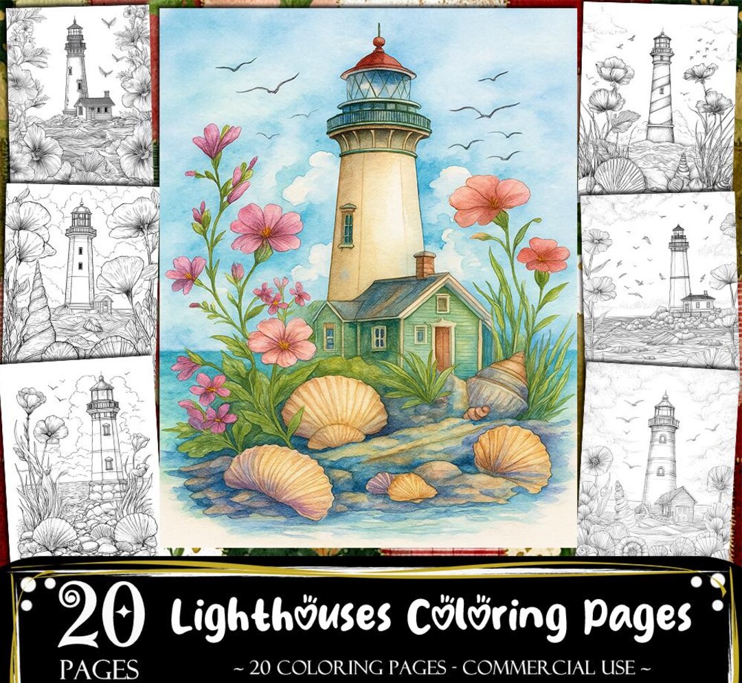 Lighthouses Coloring Pages, Adults and Kids Coloring Book, Coloring ...