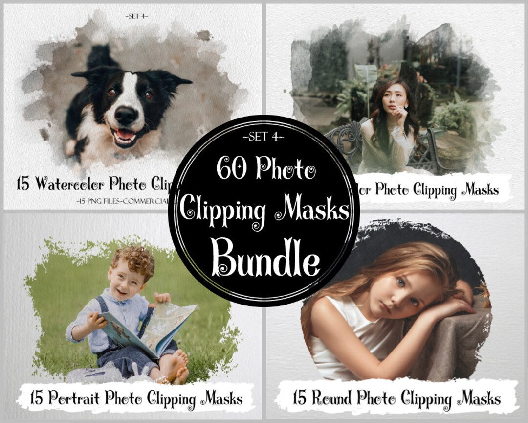 60 Clipping Photoshop Masks, Clipping Masks Bundle, Watercolor Masks ...