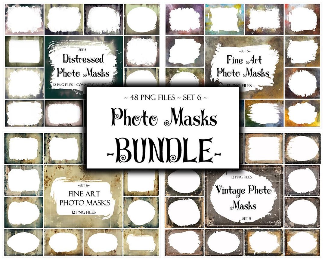 48 Photo Masks, Photoshop Overlays, Watercolor Masks, Photoshop Frames ...