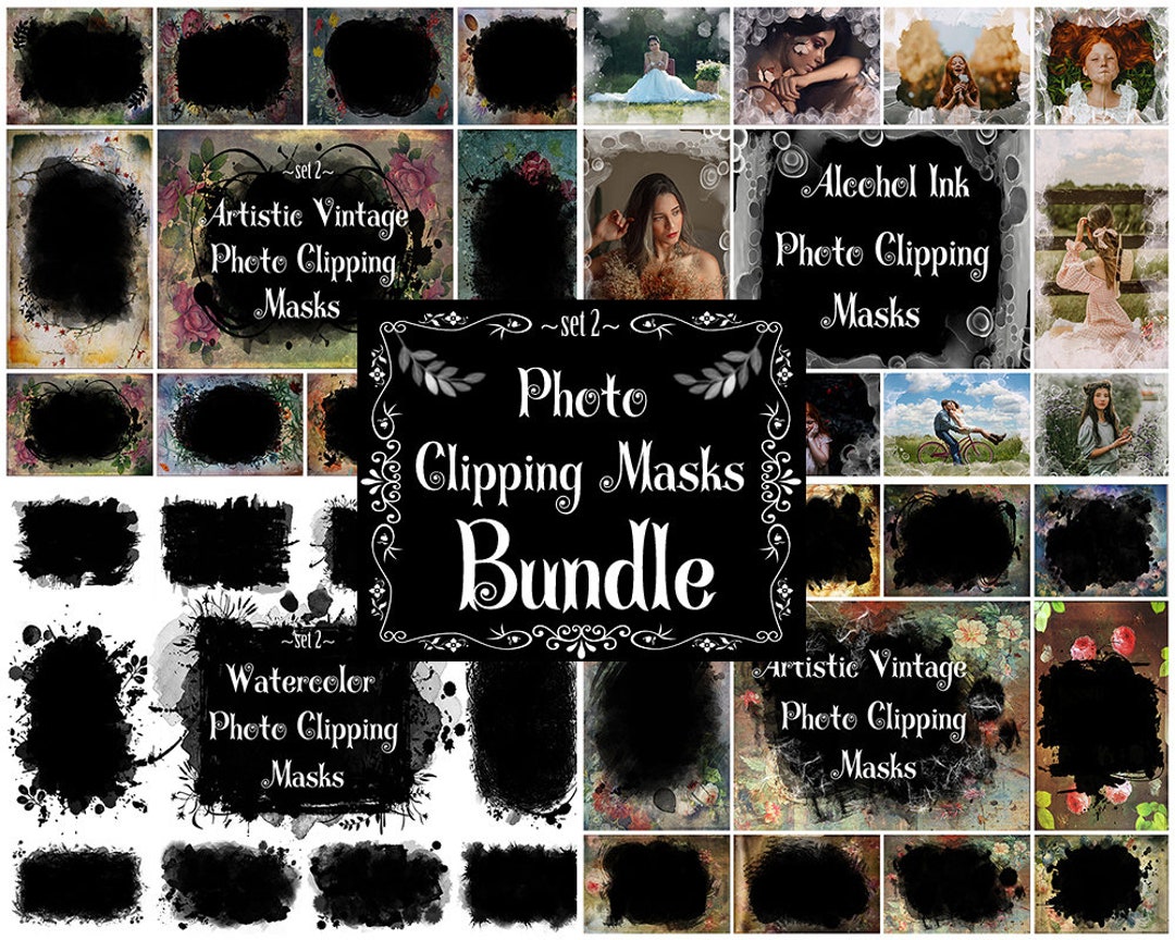 40 Clipping Photoshop Masks, Clipping Masks Bundle, Watercolor Masks ...
