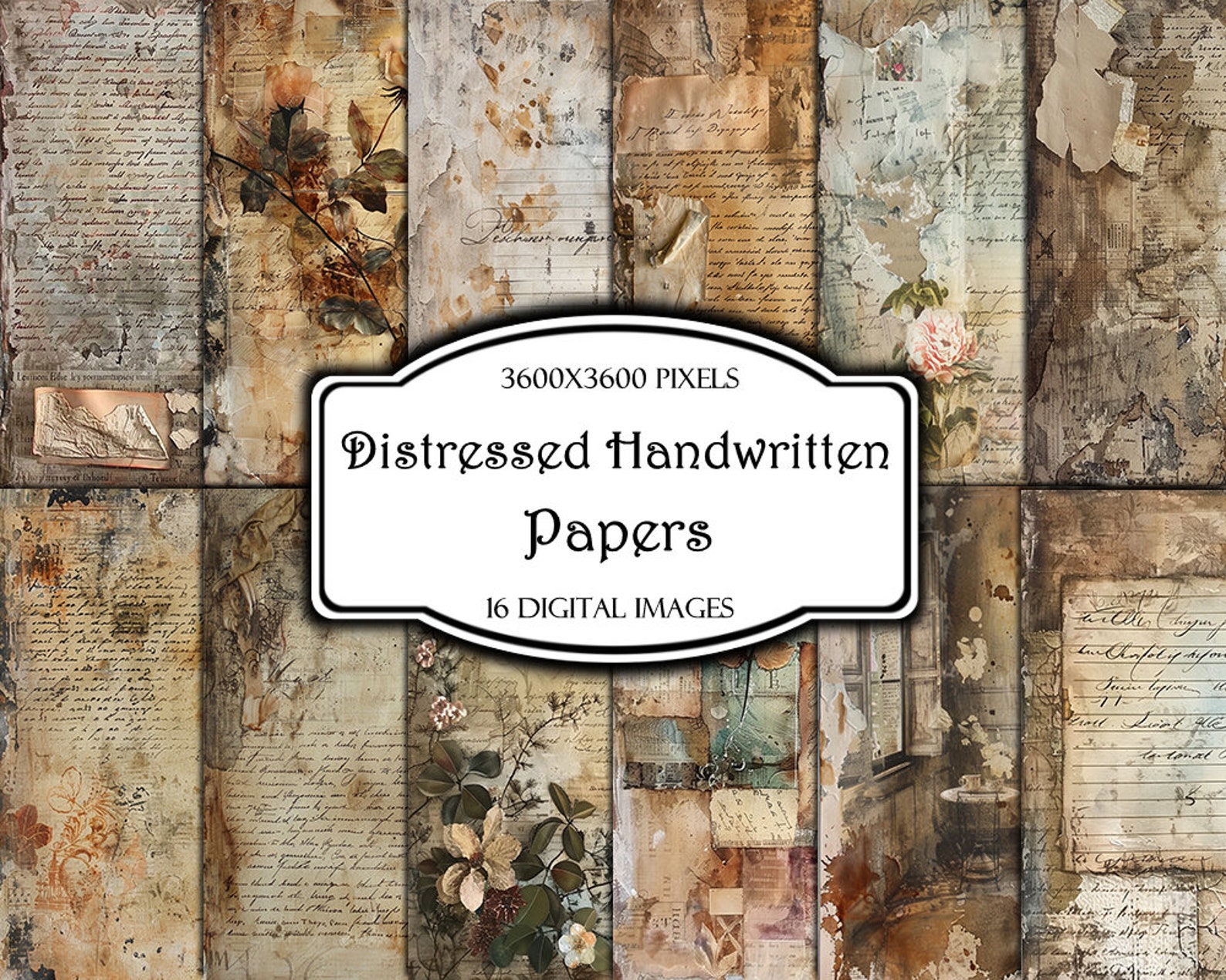Distressed Handwritten Papers, Digital Papers, Printable Papers ...