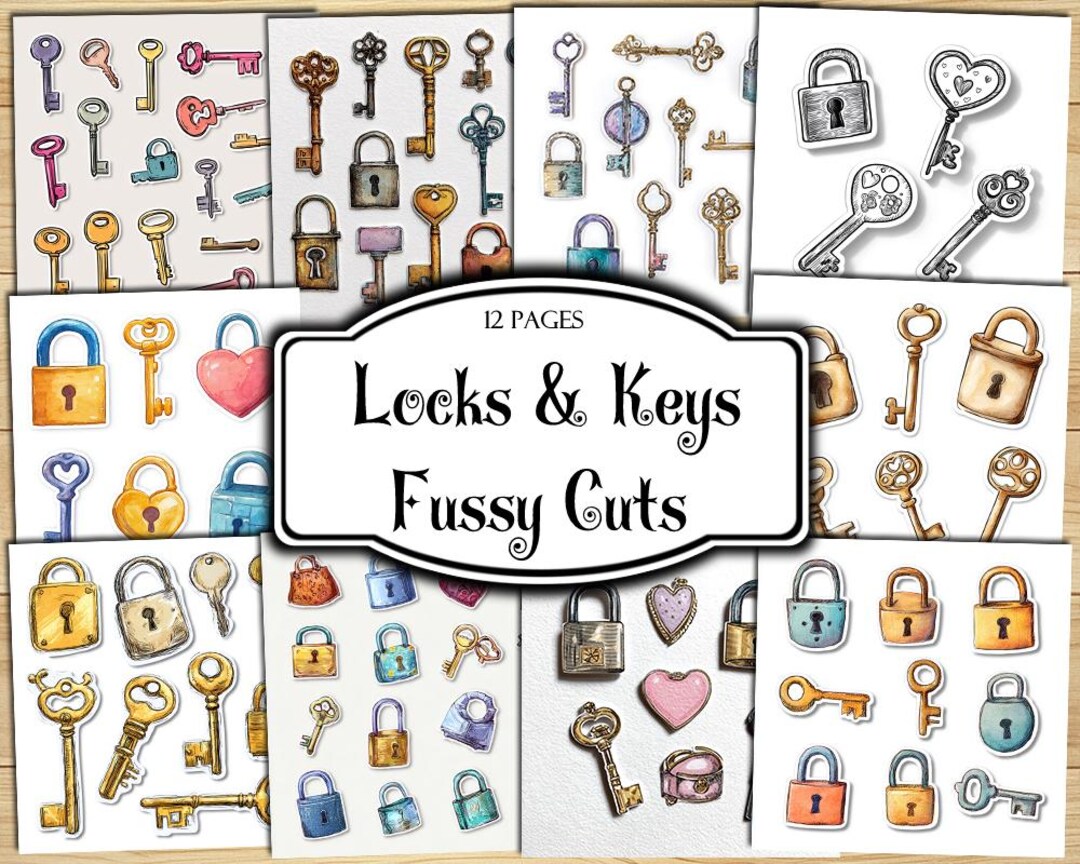 Locks and Keys Fussy Cuts, Digital Stickers, Printable Stickers ...