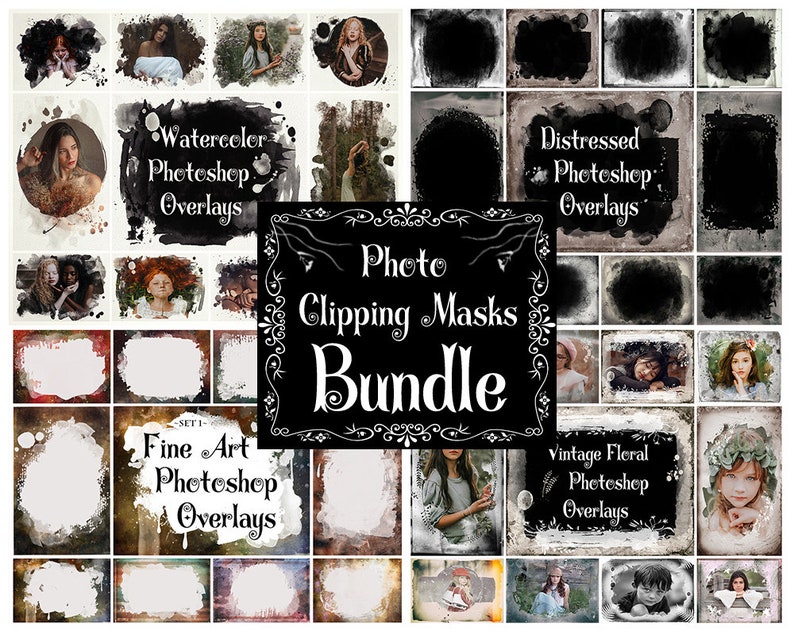 55 Clipping Photoshop Masks, Clipping Masks Bundle, Watercolor Masks ...