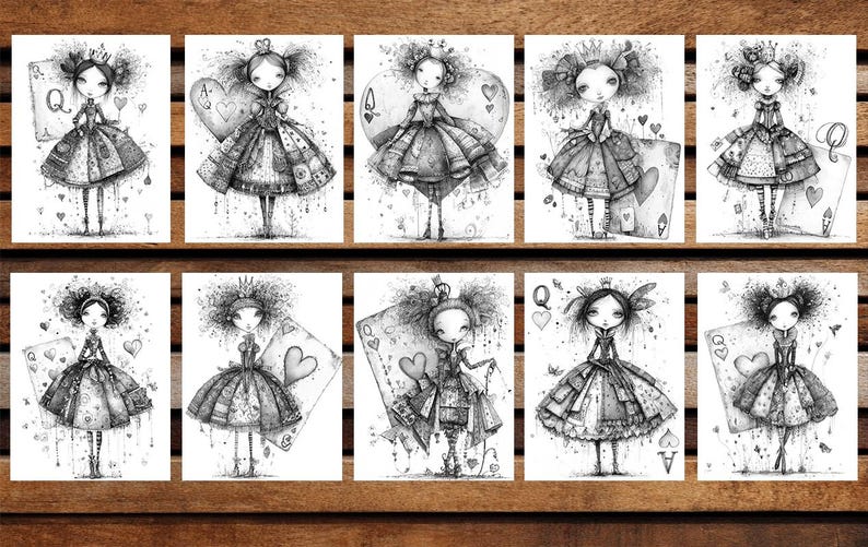 Queen of Hearts Coloring Pages, Adults and Kids Coloring Book, Coloring ...