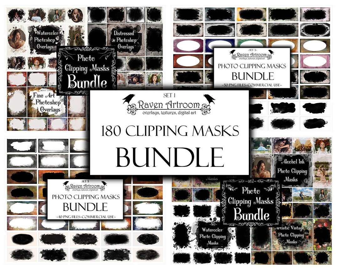 180 Clipping Photo Masks, Clipping Masks Bundle, Watercolor Masks ...