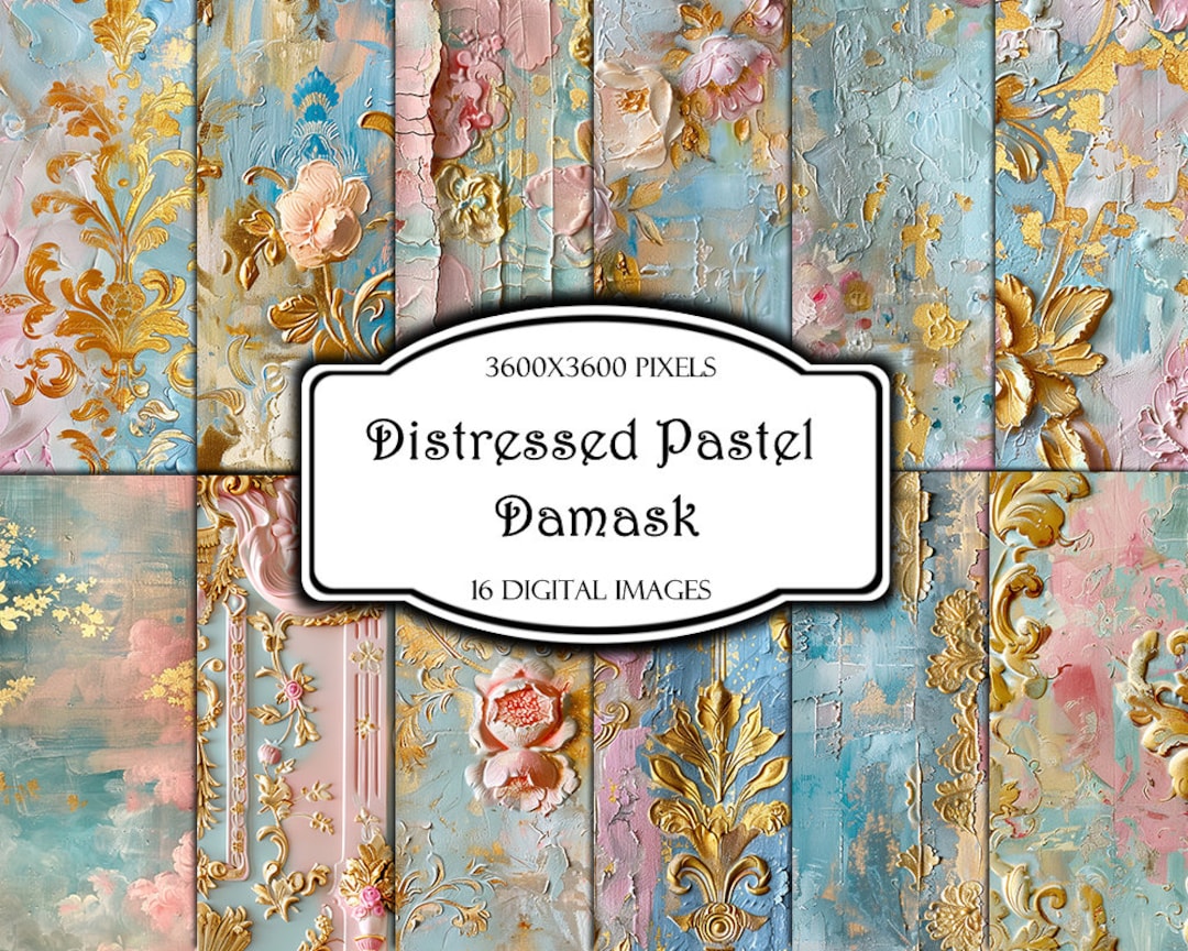 Distressed Pastel Damask, Digital Papers, Printable Papers, Scrapbook ...