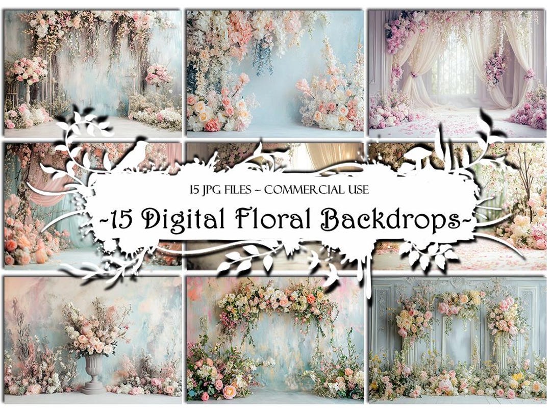 15 Digital Floral Backdrops, Wedding Backgrounds, Photoshop Backgrounds ...