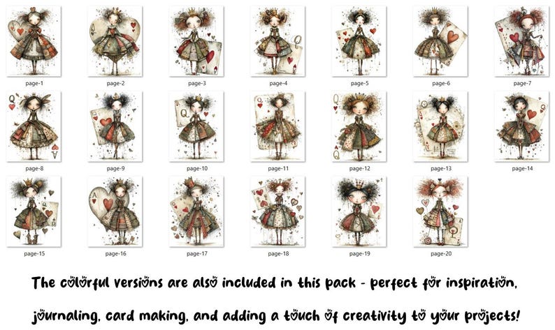 Queen of Hearts Coloring Pages, Adults and Kids Coloring Book, Coloring ...
