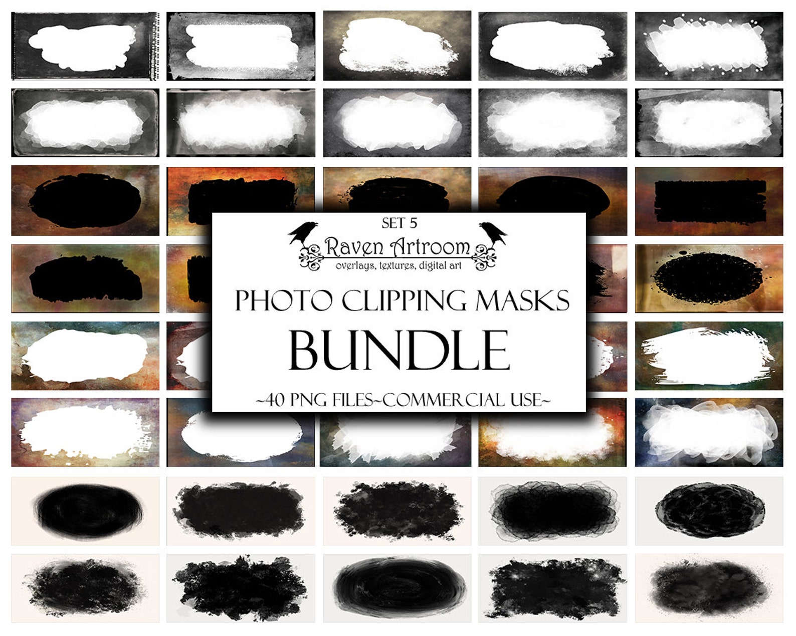 180 Clipping Photo Masks, Clipping Masks Bundle, Watercolor Masks ...