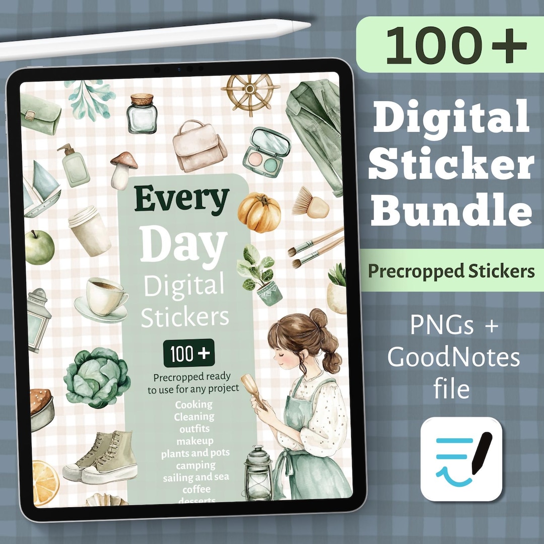 135 Plus Everyday Aesthetic Digital Stickers Bundle | Precropped Pngs ...