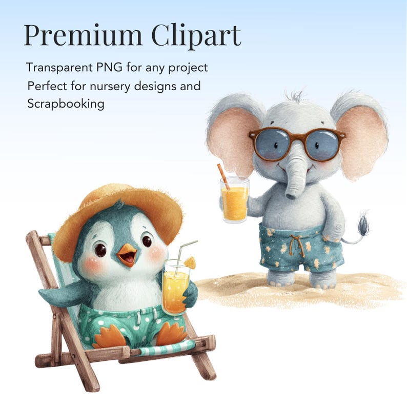 Summer Fun Watercolor Clipart Pack, Beach Animals, Sea Creatures ...