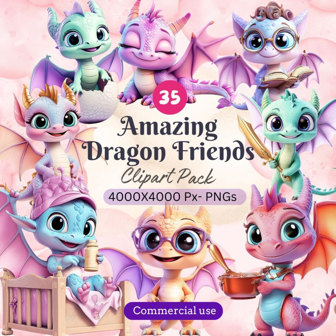 3D Dragon Friends Clipart - Cute Dragons 4000x4000 Px.300 Dpi ...
