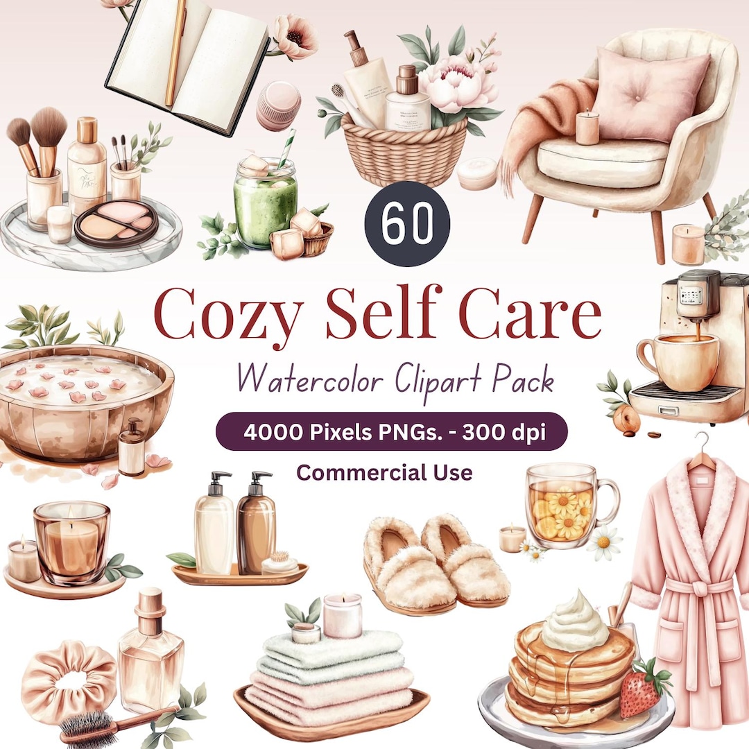 Cozy Self Care Watercolor Clipart: Spa & Wellness PNG Bundle - Etsy