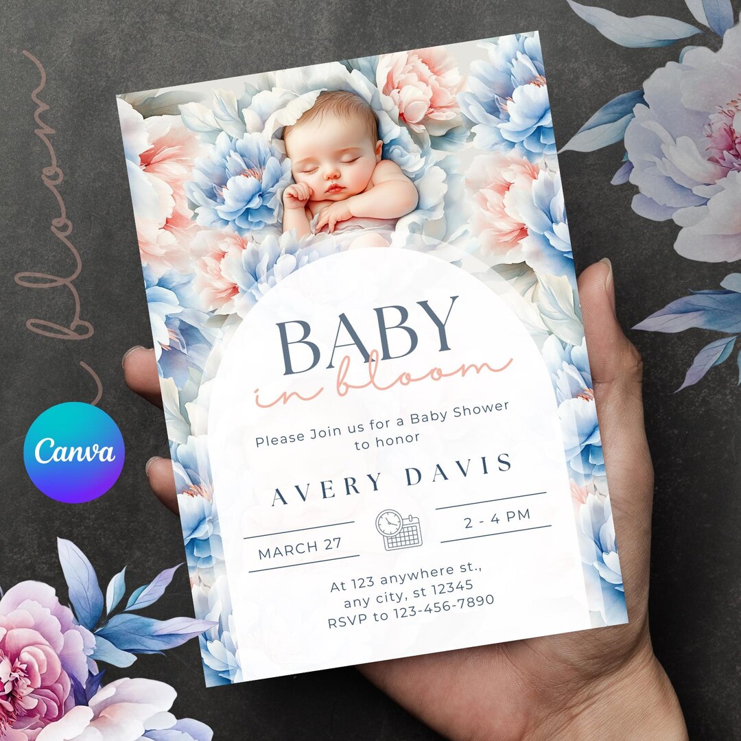 Floral Baby Shower Invitation: Editable Spring Baby in Bloom Template ...