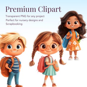 Back to School Watercolor Clipart | Cute Kids PNG Bundle | 36 School ...