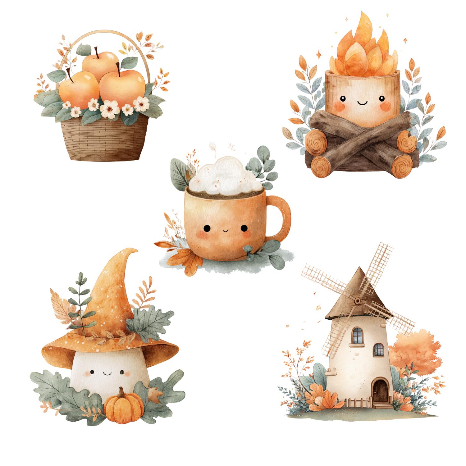 Watercolor Fall Clipart Set: Pumpkins, Animals, Cozy Autumn Pngs ...