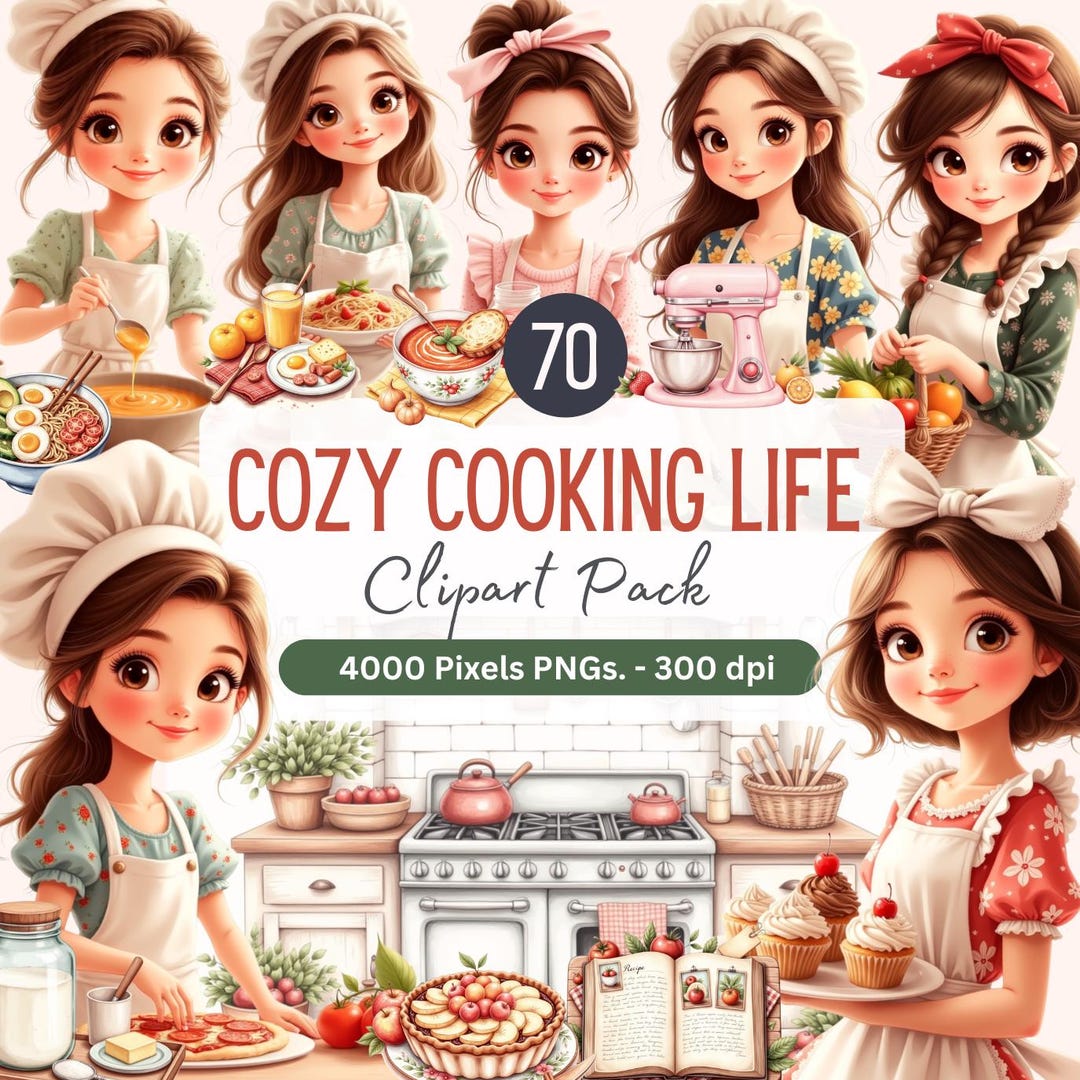 70 Cozy Cooking Clipart Pack -pngs | Cute Chef Girls, Baking, Kitchen ...