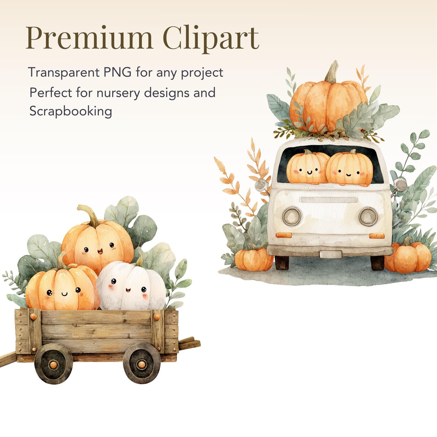 Watercolor Fall Clipart Set: Pumpkins, Animals, Cozy Autumn Pngs ...