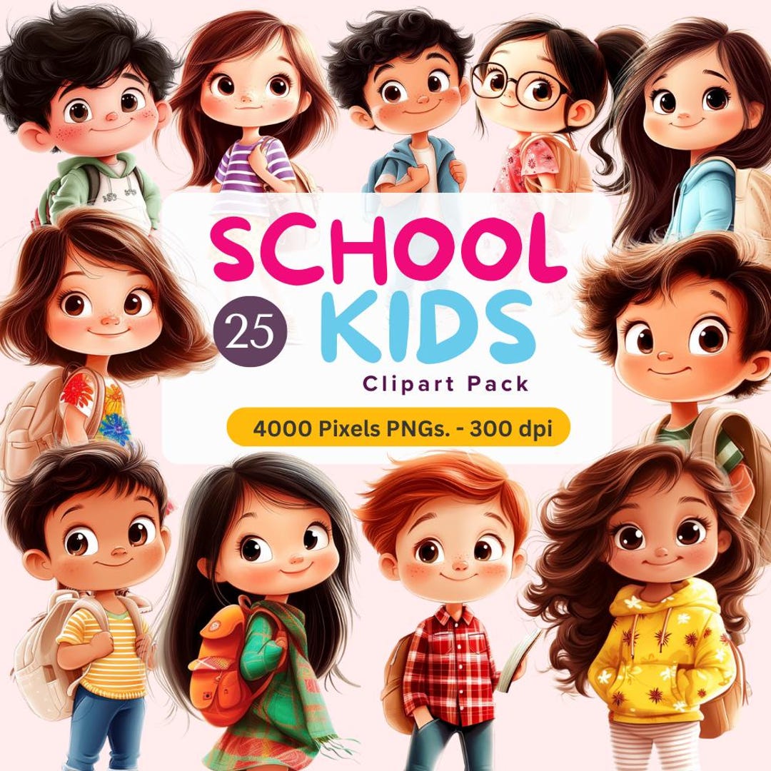 School Kids Clipart Bundle: 25 Diverse PNG Illustrations (digital ...