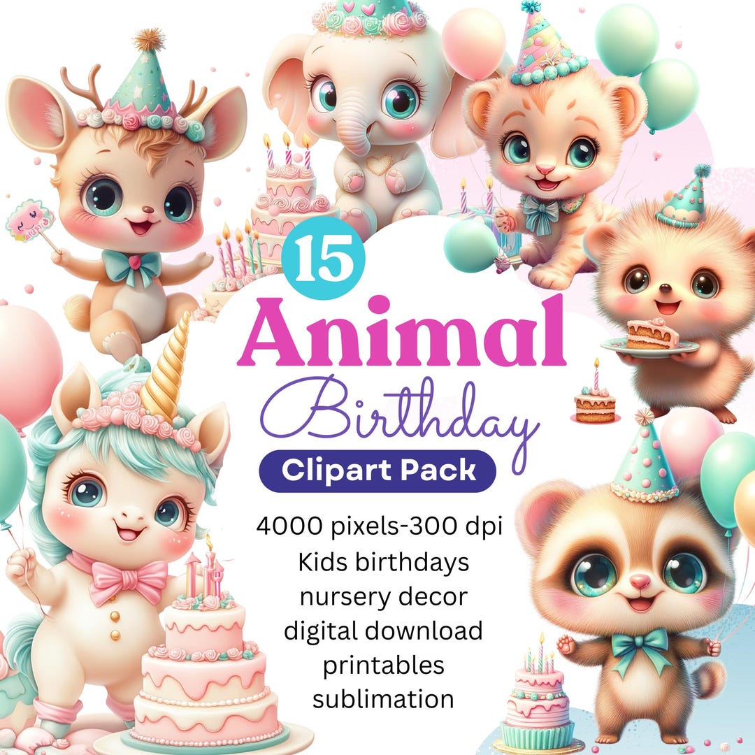 Animal Birthday Party Clipart: 15 PNG Images (digital Download) - Etsy