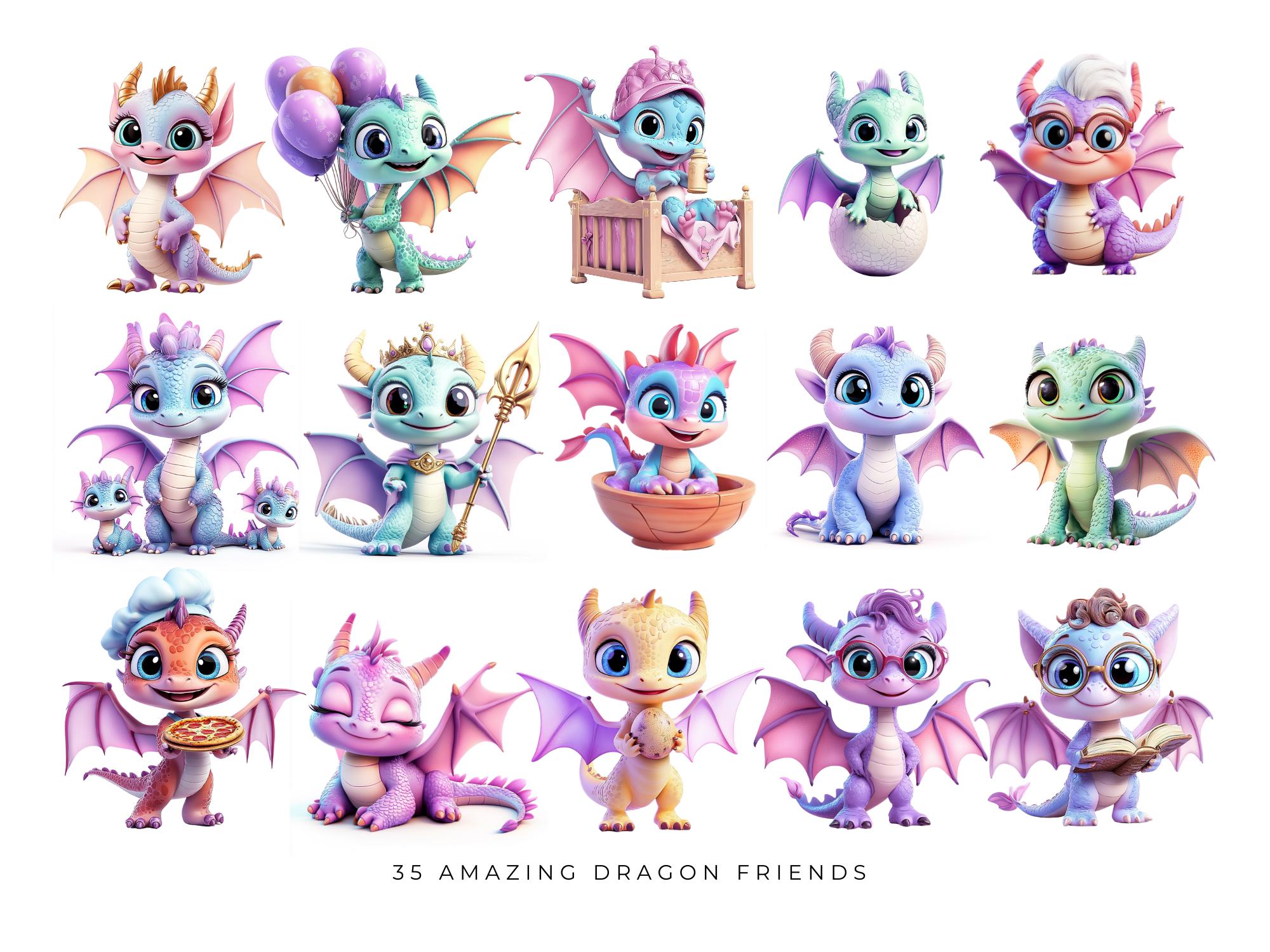 3D Dragon Friends Clipart Cute Dragons 4000x4000 Px.300 Dpi Transparent ...