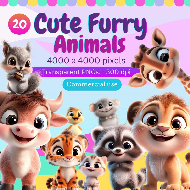 3D Cute Furry Fuzzy Animals PNG Clipart Instant Download Commercial Use ...