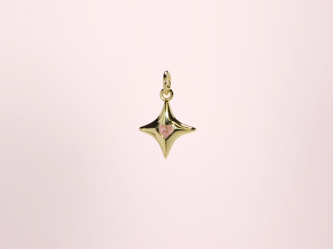 Gold 4 Point Star Charm, 18K Gold Charm, Star Charms, Starburst Charm ...